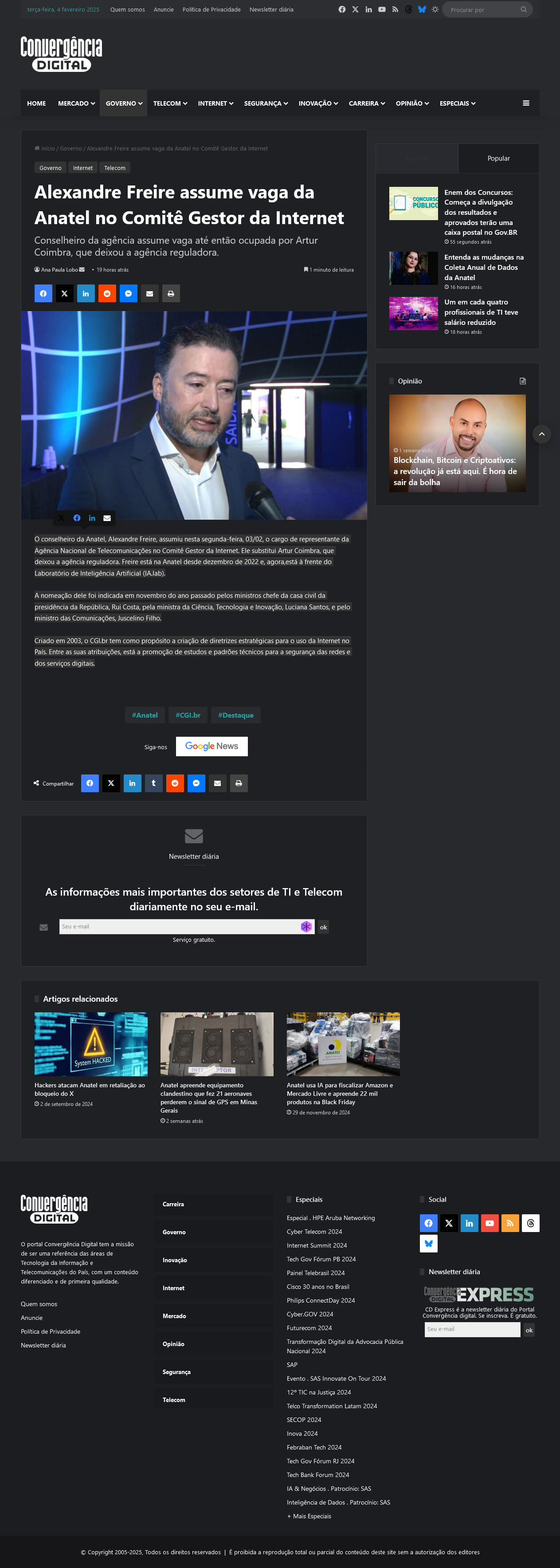 NIC.br - Na Mídia - Alexandre Freire assume vaga da Anatel no Comitê Gestor da Internet